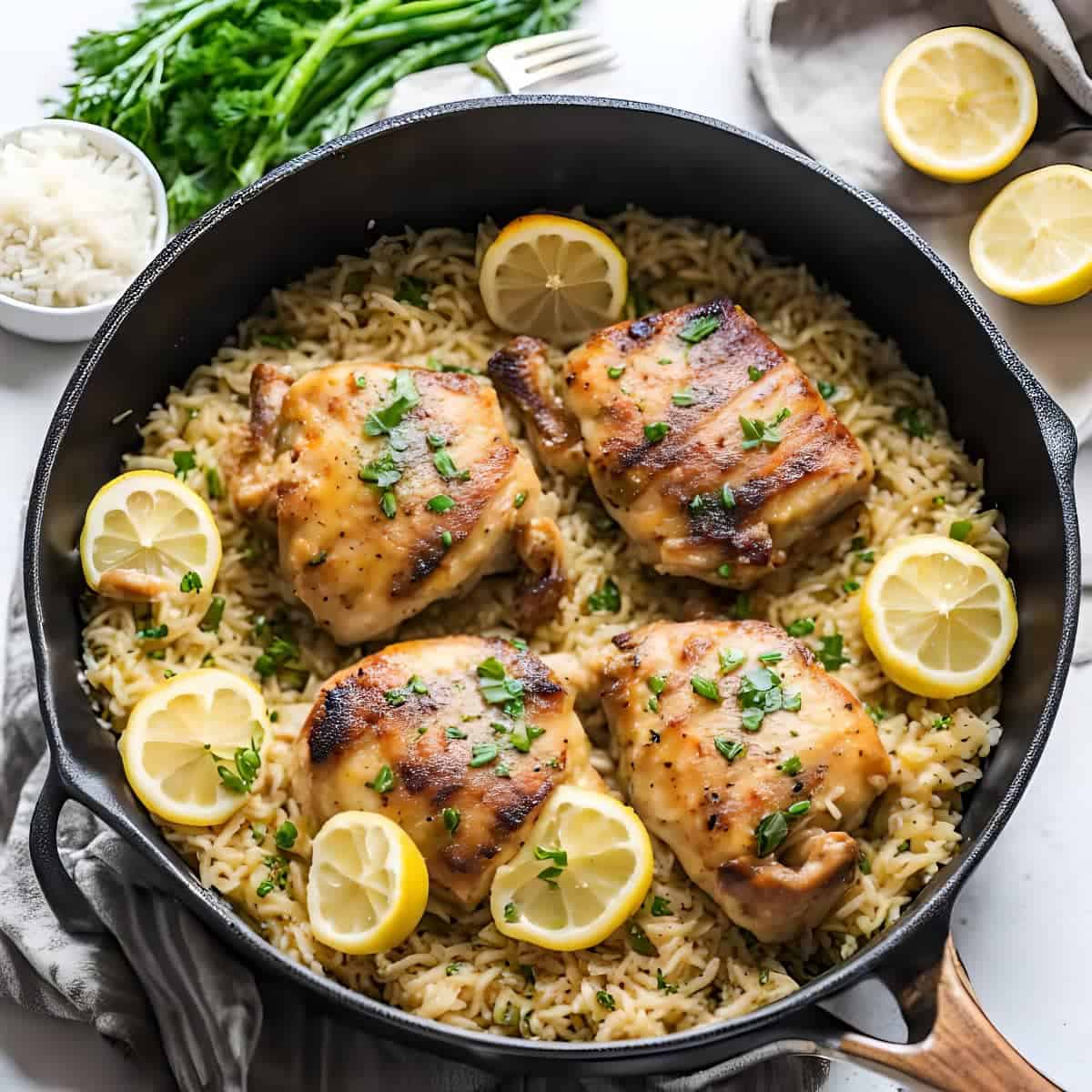 One Pot Lemon Garlic Chicken & Rice Pilaf | Lola Jay Yum!